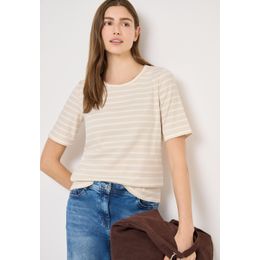 Cecil Damen Rundhalsshirt, beige, Gr. M, gestreift, Jersey, Obermaterial: 95% Baumwolle, 5% Elasthan, Shirts, in Streifen-Optik