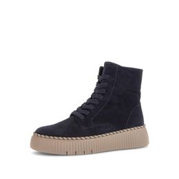 Gabor Damen Schn&uuml;rboots, Gr. 42, blau, Veloursleder, unifarben, Schuhe, Schn&uuml;rstiefelette mit modischer Plateausohle und Ziernaht am Plateau