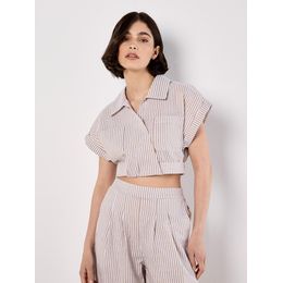 Apricot Damen Blusentop "Crop-Shirt", grau, Gr. 40, gestreift, gewebt, Obermaterial: 51% Polyester PES. 49% Baumwolle CO., Blusen, mit Streifen