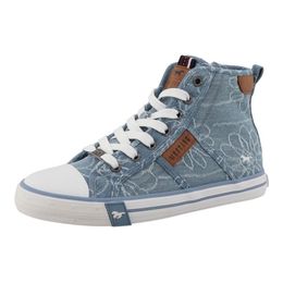 Mustang Shoes Damen Sneaker "Winona", Gr. 36, blau, Textil, Schuhe, High Top-Sneaker, Schn&uuml;rboots mit Bl&uuml;ten-Stickerei