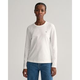 Gant Damen Langarmshirt "REG SHIELD LS T-SHIRT", wei&szlig;, Gr. XXL, Single Jersey, Obermaterial: 100% Baumwolle, Shirts, kleine Logostickerei auf der