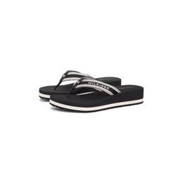 Tommy Hilfiger Damen Zehentrenner "TH FLAG PRINT SUMMER SANDAL", Gr. 41, schwarz-wei&szlig;, Textil, Schuhe, Keilabsatz, Plateau, Sommerschuh, Dianette mit