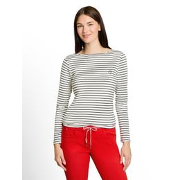 Tom Tailor Damen Langarmshirt, wei&szlig;, Gr. M, gestreift, Single Jersey, Obermaterial: 97% Baumwolle, 3% Elasthan, Shirts, im Streifen-Look und mit