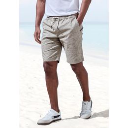John Devin Herren Shorts "- Sommer Bermuda mit Bl&auml;tter-Print", beige, Gr. XXL, bedruckt, Web, Obermaterial: 97% Baumwolle, 3% Elasthan, Hosen, kurze