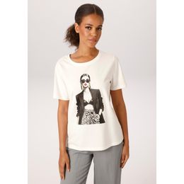 Aniston CASUAL Damen T-Shirt, wei&szlig;, Gr. 36, bedruckt, Single Jersey, Obermaterial: 100% Baumwolle, Shirts, mit "stylischem" Frontdruck