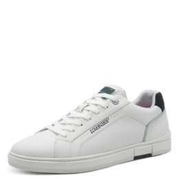 Marco Tozzi Herren Sneaker, Gr. 44, wei&szlig;, Lederimitat, unifarben mit Farbeinsatz, Schuhe, Freizeitschuh, Halbschuh, Schn&uuml;rer mit Ziern&auml;hten und