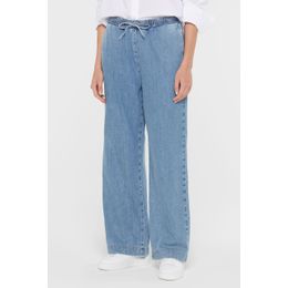Damen Loose-fit-Jeans, blau, Gr. XXXL, SENSES.THE LABEL, unifarben, Web, Material: 80% Baumwolle, 20% Hanf, Jeans, mit Elastikbund