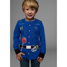 Kidsworld Jungen Langarmshirt "POLIZEI", blau, Gr. 104, bedruckt, Single Jersey, Obermaterial: 100% Baumwolle, Shirts, Langarm, Basic-Passform,