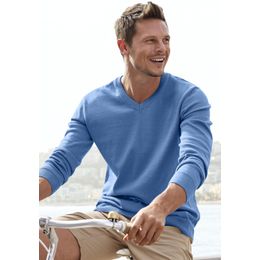 H.I.S. H.I.S Herren Strickpullover, blau, Basic, Gr. XXL, unifarben, Feinstrick, Obermaterial: 60% Baumwolle, 40% Polyester, Pullover, mit V-Ausschnitt,