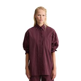 Marc O'Polo Damen Langarmbluse "aus gestreifter Papertouch-Popeline", rot, Gr. XS, MARC O'POLO DENIM, gestreift, Obermaterial: 100% Baumwolle, Blusen