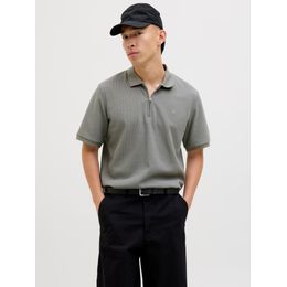 Jack & Jones JACK & JONES Herren Poloshirt "JJEAUSTIN ZIP POLO SS NOOS", grau, Gr. XXL, unifarben, Jersey, Obermaterial: 58% Polyester, 40% Baumwolle, 2%