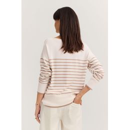 Bugatti Damen Rundhalspullover "Regular Fit", beige, Gr. XL, gestreift, Jersey, 96% Viskose, 4% Elasthan, Pullover, mit Streifen