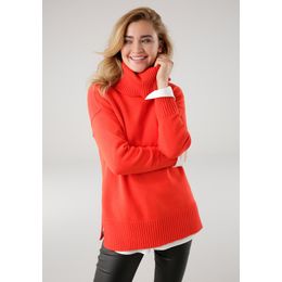 Tamaris Damen Rollkragenpullover "aus weicher Viskosemischung", rot, Gr. 32, meliert, unifarben, Strick, Obermaterial: 50% Viskose, 28% Polyester,