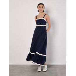 Apricot Damen Volantkleid "mit Zick Zack Abschl&uuml;sse", blau, Gr. 40, unifarben, gewebt, Obermaterial: 100% Baumwolle CO., Kleider, Tr&auml;gerkleid