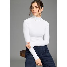 Flashlights Damen Longsleeve, wei&szlig;, Basic, Gr. 44, unifarben, Jersey, Obermaterial: 47% Polyester, 46% Viskose, 7% Elasthan, Shirts, mit Rollkragen,