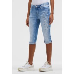 SOCCX Damen Regular-fit-Jeans, blau, Gr. 28, bedruckt, Denim/Jeans, Material: 63% Baumwolle, 25% Polyester, 10% Viskose, 2% Elasthan, Zusatz: Enth&auml;lt