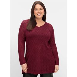 sheego Damen Strickpullover "V-Ausschnitt-Pullover", rot, Gr. 40, unifarben, 55% Viskose, 45% Polyamid, Pullover