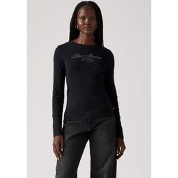 Levi's LEVI'S Damen Langarmshirt "GR ESSENTIAL LS T", schwarz, Gr. L, bestickt, Single Jersey, Obermaterial: 100% Baumwolle, Shirts, mit Glitzersteinen