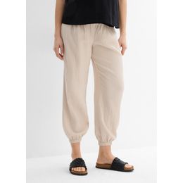 bonprix Damen Umstandshose, beige, Gr. 50, Obermaterial: 100% Baumwolle, Hosen, aus Baumwollmusselin, mit elastischem Smockbund, Loose Fit