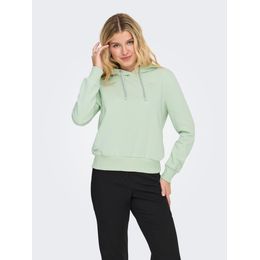 Only Damen Kapuzensweatshirt "ONLNOLI L/S HEART HOOD SWT NOOS"gr&uuml;n l. detail:silber strings, heart emb, Gr. L, unifarben, Sweatware, Obermaterial: