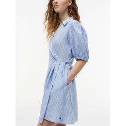 Tommy Hilfiger Damen Wickelkleid "SUMMER LINEN WRAP TIE SHORT DRS", blau, Gr. 42, gestreift, Web, Obermaterial: 100% Leinen, Kleider, reines Leinen