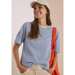 Cecil Damen T-Shirt, blau, Gr. S, gestreift, Jersey, Obermaterial: 100% Baumwolle, Shirts, Jerseyshirt mit Streifen, Baumwolle