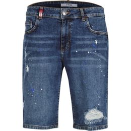 2Y Premium Herren Shorts "2Y Premium Leonardo Ripped Slim Fit Shorts", blau, Gr. 31, unifarben, 97% Baumwolle, 3% Elasthan, Hosen