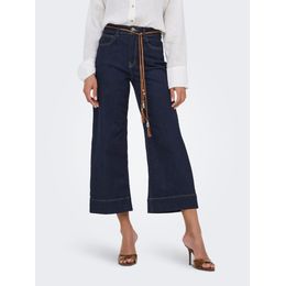 Only Damen High-waist-Jeans "ONLMADISON HW BELT WD CRP DNM GUA450", blau, Gr. 30, unifarben, Denim/Jeans, Obermaterial: 91% Baumwolle, 7% Polyester,