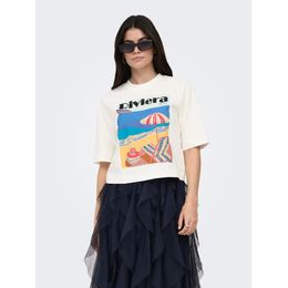 Only Damen T-Shirt "ONLVEGA NEW S/S VIBE TOP BOX JRS", wei&szlig;, Gr. XL, bedruckt, Jersey, Obermaterial: 100% Baumwolle, Shirts, Baumwolle, regular fit,