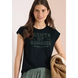 Cecil Damen Rundhalsshirt, schwarz, Gr. M, bedruckt, Web, 50% Baumwolle, 50% Modal, Shirts, mit Wording