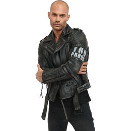 Trueprodigy Herren Lederjacke "Dwayne mit Nieten, Print und Waschung", schwarz, Gr. XL, Obermaterial: 100% Ziegenleder goatskin., Jacken