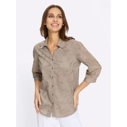 Lady Damen Hemdbluse, beige, Gr. 40, unifarben, 100% Baumwolle, Blusen