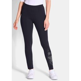 GOLDNER Damen 2-in-1-Hose "Bequeme Baumwoll-Leggings, 2-St&uuml;ck", blau, Gr. 52, Obermaterial: 95% Baumwolle CO. 5% Elasthan EL., Hosen, Glitzermotiv