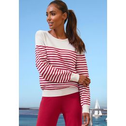 Damen Sweater, French Connection, Gr. 44, rot, Strick, Obermaterial: 72% Viskose, 28% Polyester, gestreift, Sweatshirts, Maritimer Streifenlook aus