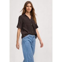 Street One Damen Kurzarmbluse, braun, Gr. 44, unifarben, Stoff, 85% Viskose, 15% Nylon, Blusen, in Unifarbe