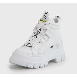 Buffalo Damen Schn&uuml;rboots "ASPHA NC MID", Gr. 42, wei&szlig;, Lederimitat, Schuhe, Plateauboots, Schn&uuml;rstiefelette, High Top Sneaker in monochromer Optik