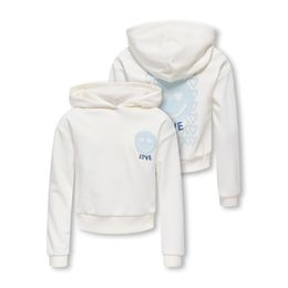 KIDS Only M&auml;dchen Kapuzensweatshirt "KOGCOOPER LIFE LOV E LS HOOD FR SWT", wei&szlig;, Gr. 110, bedruckt, Sweatware, Obermaterial: 60% Baumwolle, 40%