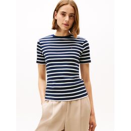 Tommy Hilfiger Damen T-Shirt "SLIM CODY C-NK", blau, Gr. XS, gestreift, Jersey, Obermaterial: 100% Baumwolle, Shirts, Baumwolle, slim fit