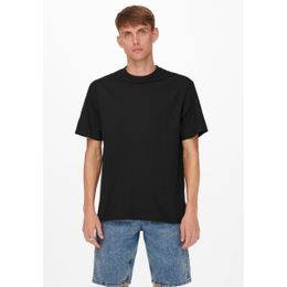Only & Sons ONLY & SONS Herren T-Shirt "ONSFRED LIFE RLX SS TEE NOOS", schwarz, Gr. M, unifarben, Single Jersey, Obermaterial: 100% Baumwolle, Shirts