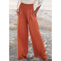 Damen Leinenhose, orange, Basic, Gr. 40, French Connection, unifarben, Web, Obermaterial: 80% Viskose, 20% Leinen, Hosen, mit gerafftem Bund, weite