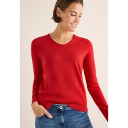 Cecil Damen Strickpulloverfiery rot, Gr. M, unifarben, Feinstrick, 50% Viskose, 28% Polyester, 22% Nylon, Pullover, mit Materialmix