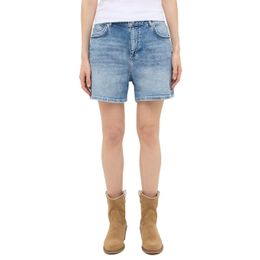 Mustang Damen Mom-Jeans "Damen Style Charlotte Shorts", blau, Gr. 31, unifarben, Denim/Jeans, 99% Baumwolle, 1% Elasthan, Jeans