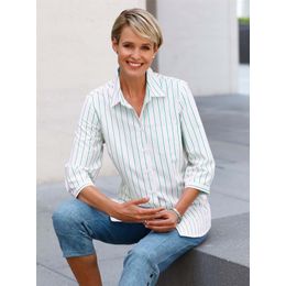 Classic Basics Damen Hemdbluse, gr&uuml;n, Gr. 46, gemustert, gestreift, mehrfarbig, 75% Polyester, 25% Baumwolle, Blusen