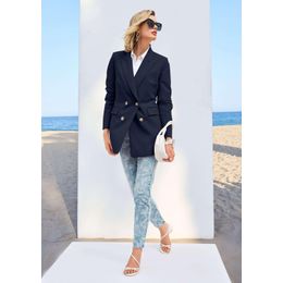 Madeleine Mode MADELEINE Damen Regular-fit-Jeans "Jeans Schlanke Five-Pocket mit Unikat-Print", blau, Modern, Gr. 34, Obermaterial: 84% Baumwolle CO. 13% Polyester