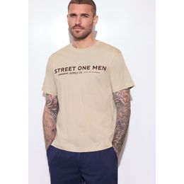 Street One MEN Herren T-Shirt, beige, Gr. M, bedruckt, Web, 100% Baumwolle, Shirts, aus reiner Baumwolle
