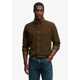 Superdry Herren Langarmhemd "CLASSIC NEEDLE CORD SHIRT", braun, Gr. XL, unifarben, Web, Obermaterial: 100% Baumwolle, Hemden, Baumwolle, regular fit