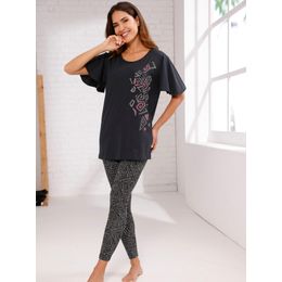 Damen Leggings, grau, Gr. 40, ethno, gemustert, 95% Baumwolle, 5% Elasthan, Hosen