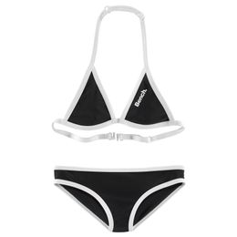Bench. M&auml;dchen Triangel-Bikini, schwarz-wei&szlig;, Gr. 122, Colorblocking, unifarben mit Farbeinsatz, Polyamid, Bikini-Sets, mit Logoprint an Top und Hose
