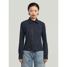 G-Star Raw G-STAR Damen Langarmshirt "Hemd mit Rei&szlig;verschluss und schmaler Passform", blau, Gr. XL, Obermaterial: 63% Polyester, 25% Viskose, 8% Wolle, 4%