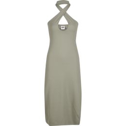 Urban Classics Damen Shirtkleid "Urban Classics Ladies Crossed Neckholder Dress", beige, Gr. L, unifarben, 94% Polyamid, 6% Elasthan, Kleider